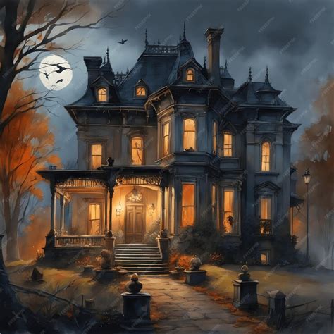 Premium Photo A Spooky Mansion With Eerie Lights And Creepy Creatures