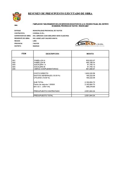 Pres Ejec De Obra Madean Pdf Fundación Ingeniería Hormigón