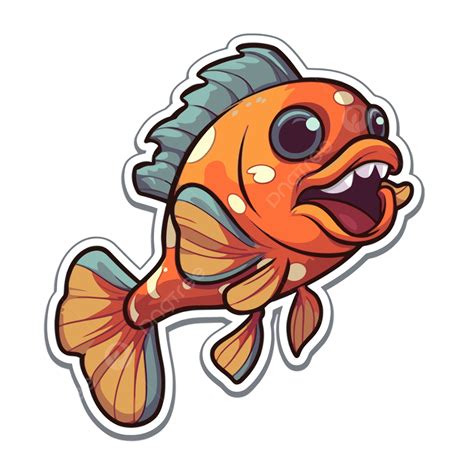 Sticker Of Orange Fish With Big Teeth Vector Clipart Rod Rod Clipart