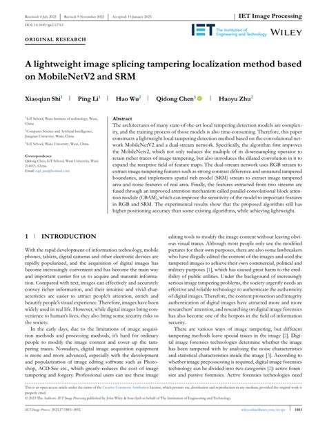 Pdf A Lightweight Image Splicing Tampering Localization Method Based