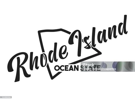 로드 아일랜드 벡터 실루엣입니다 별명 비문 오션 스테이트 미국 포스터 배너 인쇄 장식 미국 카드용 이미지입니다 미국 영토의 손으로 그린 일러스트 맵 0명에 대한 스톡 벡터