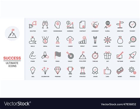 Success Trendy Red Black Thin Line Icons Set Cup Vector Image