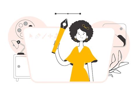 Premium Vector The Girl Designer Holds A Pen Tool For 2d Graphics In Her Hand Line Art Style