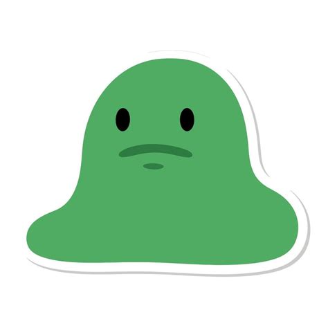 A Cute Green Blob Cartoon Character With A Sad Expression Isolated On