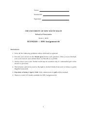 ECON HW Pdf Name Babe ID Signature THE UNIVERSITY OF NEW SOUTH WALES Babe Of
