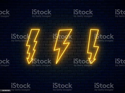 네온 번개 볼트 세트 배너 디자인 밝은 광고 간판 요소 벡터 그림입니다 Led 조명에 대한 스톡 벡터 아트 및 기타 이미지 Led 조명 개념 개체 그룹 Istock
