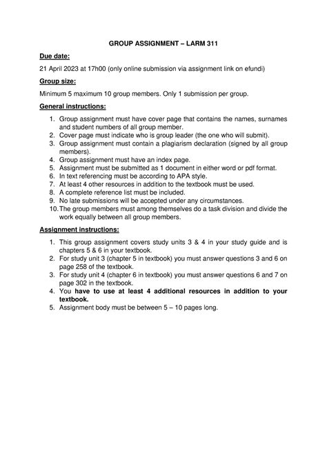 Larm311 Assignment Instructions Group Assignment Larm 311 Due Date