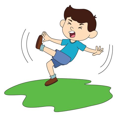 Cute Little Boy Falling Due To Slipping On Grass 53953840 Vector Art At
