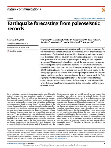 Pdf Earthquake Forecasting From Paleoseismic Records