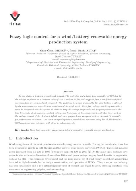 Pdf A Fuzzy Logic Control For Windbattery Renewable Energy