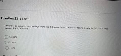 Solved Calculate Occupancy Percentage From The Following