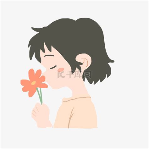 手绘卡通女孩闻花免抠元素素材图片免费下载 千库网