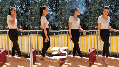 Sporty Balcony Smoke Before Doing My Exercises With Cig Crush At The End Elizasvart