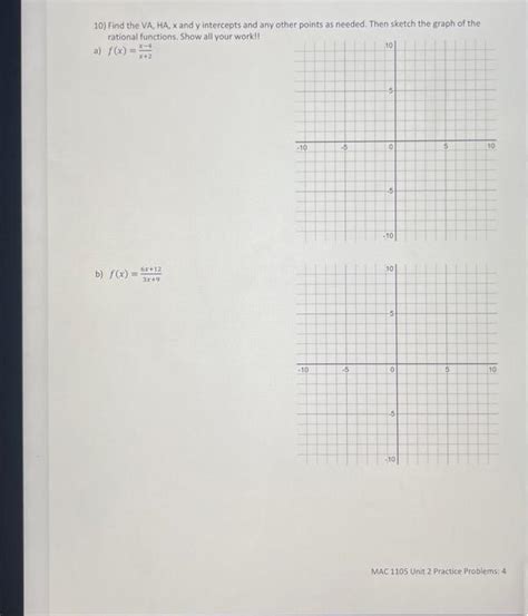 Solved 10 Find The VA HA X And Y Intercepts And Any Other Chegg Com
