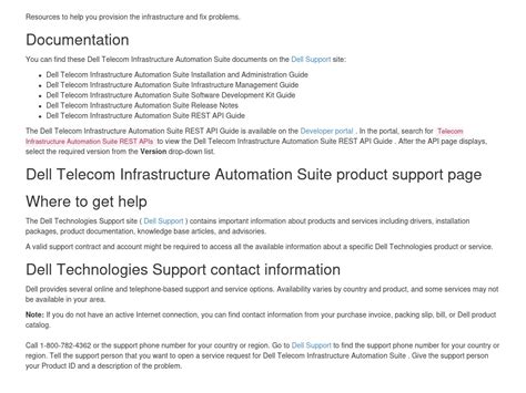 Product Support Dell Telecom Infrastructure Automation Suite 2 0 Software Development Kit