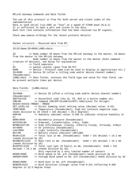 Rflink Protocol Reference Pdf Gateway Telecommunications Remote