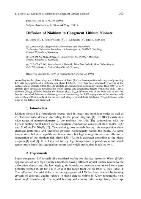 Pdf Diffusion Of Niobium In Congruent Lithium Niobate Dokumen Tips