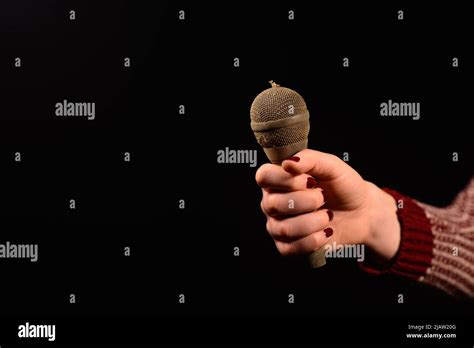 Girl Holding Dirty Microphone Stock Photo Alamy