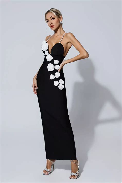 Kathryn Black Pearl Slip Floral Bandage Dress