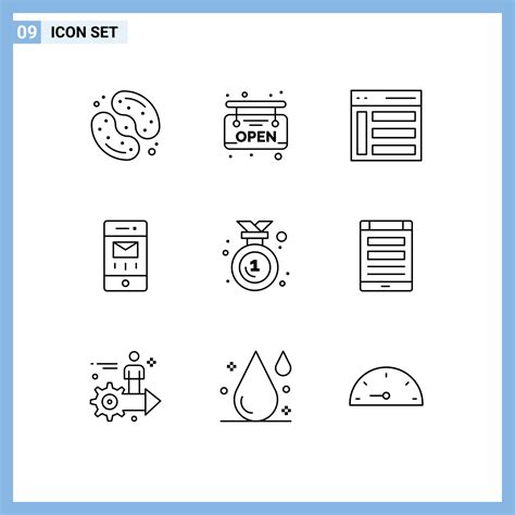 9 User Interface Outline Pack Of Modern Signs And Symbols Of Award Mail Communication Interface