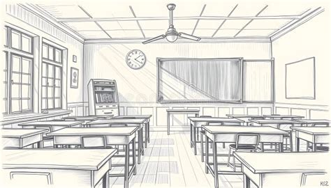 Empty Classroom A Sketch Of A Serene Learning Space Stock Illustration Illustration Of