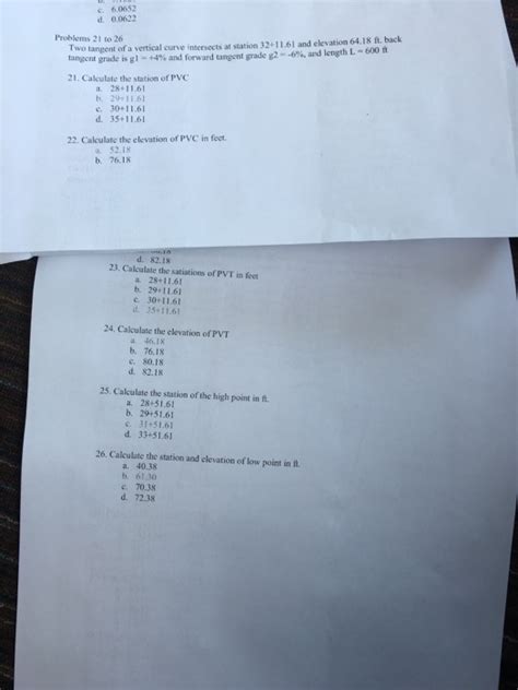 Solved Two Tangent Of A Vertical Curve Intersects At Station Chegg