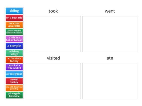 5a unit 6 travel fun classify the noun phrases with correct verbs