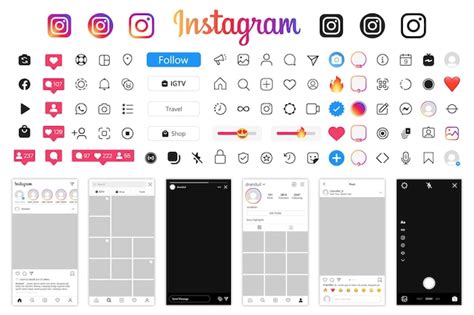 아이콘 및 알림이 설정된 Instagram 피드 프리미엄 벡터