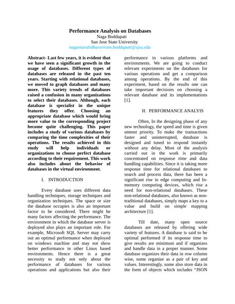 pdf performance analysis of databases