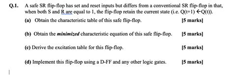 Solved Q A Safe SR Flip Flop Has Set And Reset Inputs But Chegg
