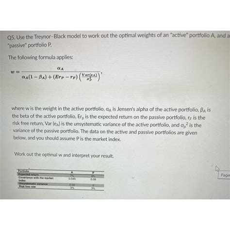Solved Q5 ﻿use The Treynor Black Model To Work Out The