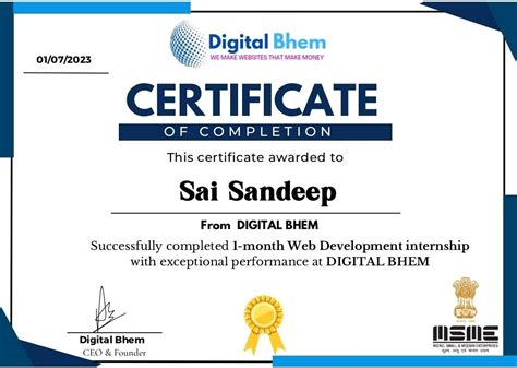 Connections Digitalbhem Internship Webdevelopment Msme Sai Sandeep サイサンディープ