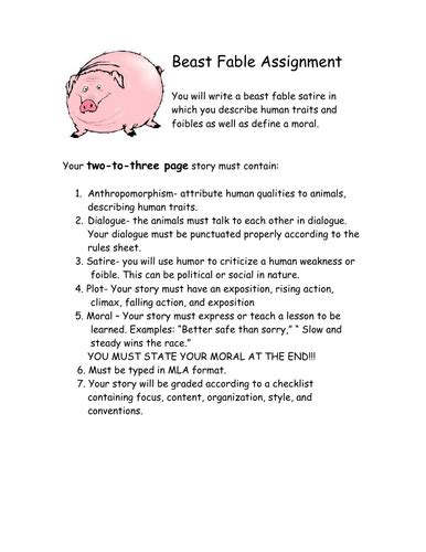 Animal Farm Beast Fable Writing Assignment And Rubric Checklist