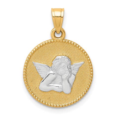 10k Yellow Wrhodium Polished And Textured Angel Pendant 10c1366