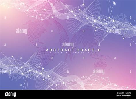 digits abstract background with connected line and dots wave flow