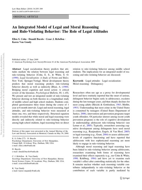 An Integrated Model Of Legal And Moral Reasoning And Rule Violating