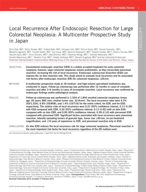 Pdf Local Recurrence After Endoscopic Resection For Large Colorectal Neoplasia A Multicenter