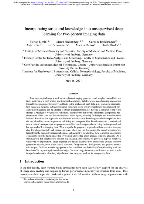 Pdf Incorporating Structural Knowledge Into Unsupervised Deep Learning For Two Photon Imaging Data