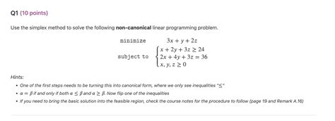 Solved Q1 (10 ﻿points)Use the simplex method to solve the | Chegg.com