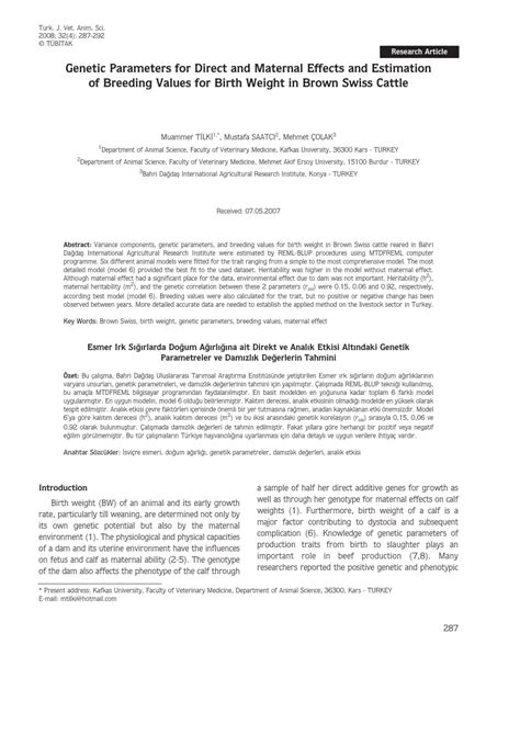 Pdf Genetic Parameters For Direct And Maternal Effects And Estimation Of Breeding Values For