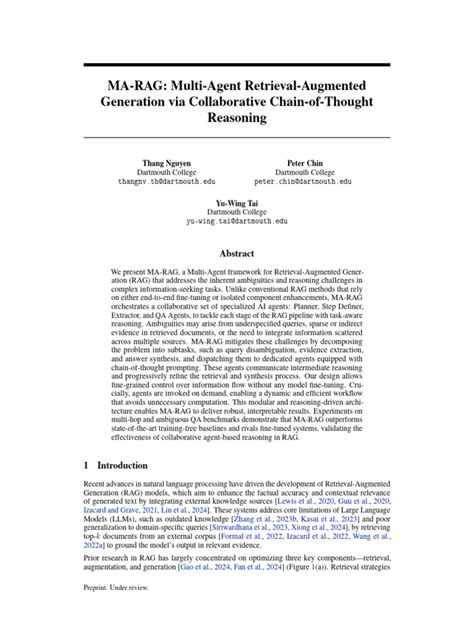 Ma Rag Multi Agent Retrieval Augmented Generation Via Collaborative Chain Of Thought Reasoning