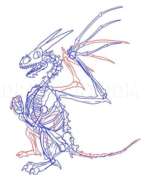 How To Draw A Dragon Skeleton Dragon Skeleton Step By Step Drawing