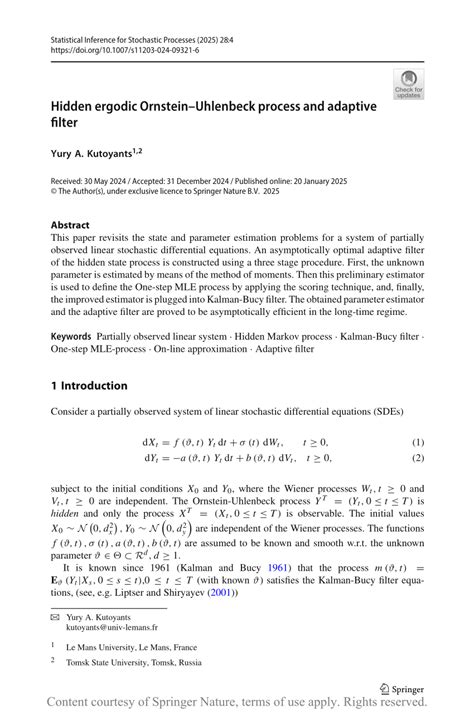 Hidden Ergodic Ornstein Uhlenbeck Process And Adaptive Filter Request Pdf