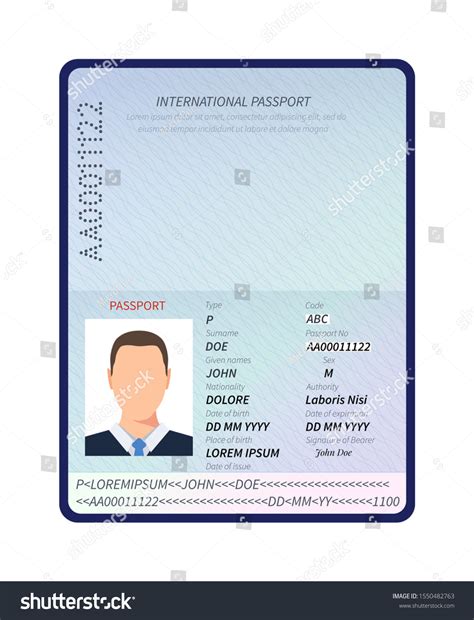 Passport Open Id Document Male Photo Stock Vector Royalty Free