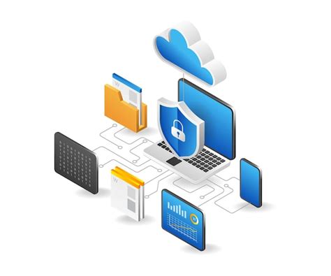 Flat Isometric 3d Illustration Computer Cloud Server Security Program Network Concept Premium
