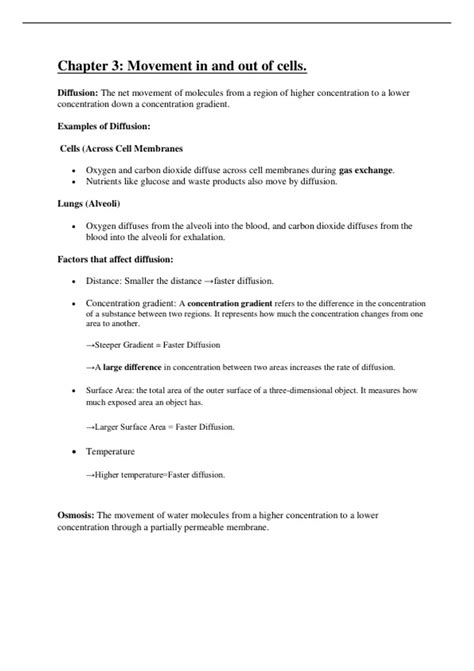 Summary Comprehensive Study Notes On Diffusion Osmosis And Active