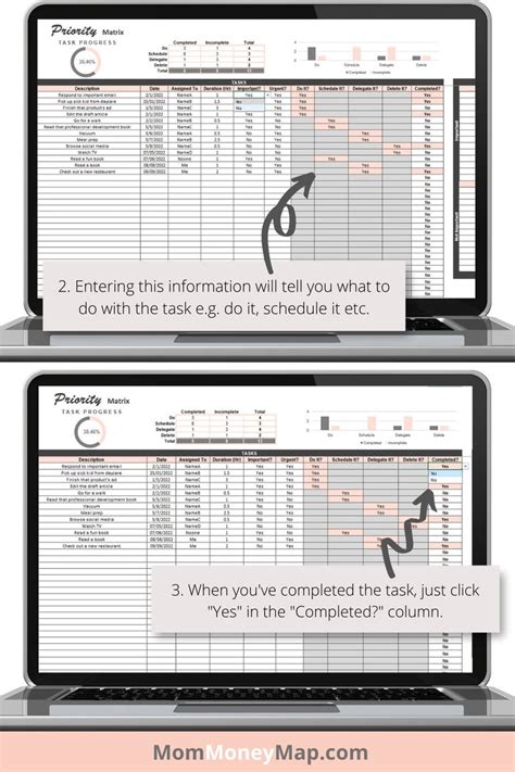 Priority Matrix Excel Spreadsheet With Due Dates Assign And Duration Mom Money Map