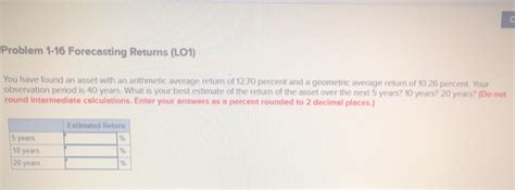 Solved Problem 1 16 Forecasting Returns L01 You Have Found
