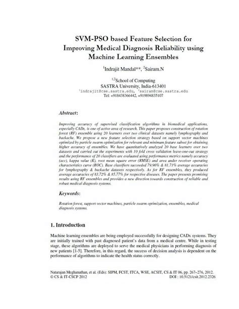 pdf svm pso based feature selection for improving medical diagnosis