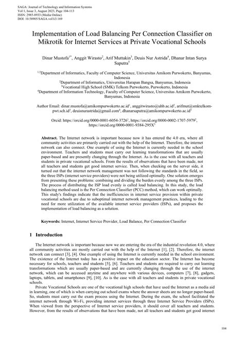 PDF Implementation Of Load Balancing Per Connection Classifier On Mikrotik For Internet